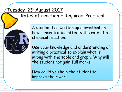 New AQA AS Required practical 3- Rates of reaction | Teaching Resources