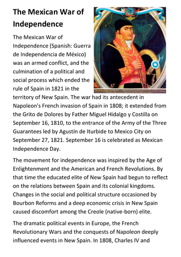 The Mexican War of Independence Handout | Teaching Resources