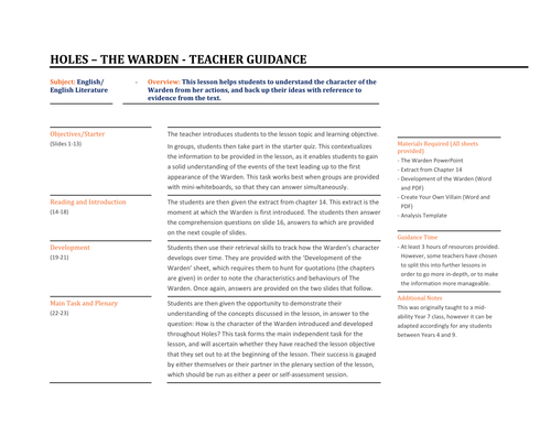 Holes - The Warden! | Teaching Resources
