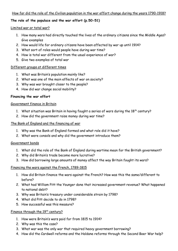 The British experience of warfare - Breadth 2 (changes in the role of ...