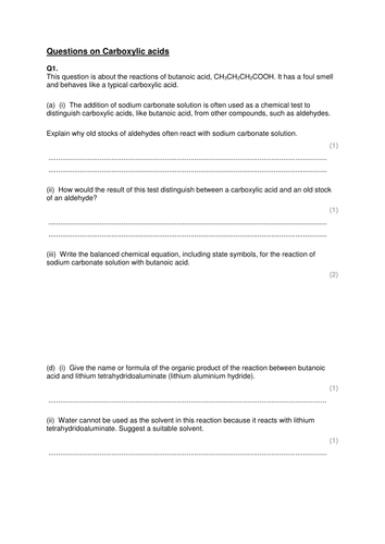 New AQA A2 Organic Chemistry- Carboxylic acids | Teaching Resources