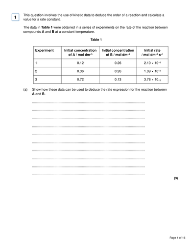 New AQA A2- physical chemistry- Rate equation | Teaching Resources