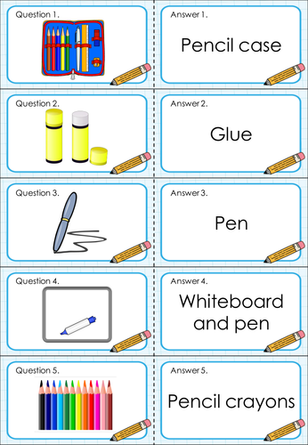 Back to school: Classroom stationery vocabulary (ESL) task cards ...