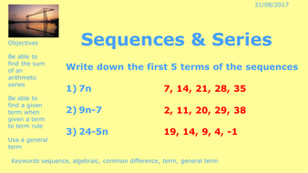 Algebraic Sequences and series | Teaching Resources