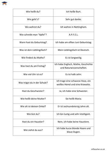 German - Match the questions to the answers | Teaching Resources