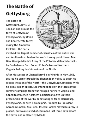 The Battle of Gettysburg Handout | Teaching Resources