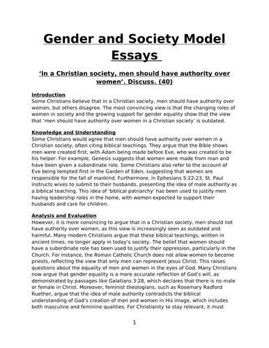 NEW OCR A2 CHRISTIANITY GENDER AND SOCIETY 2016 | Teaching Resources