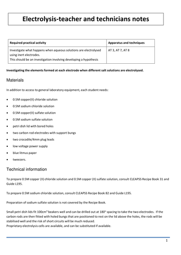 New AQA GCSE trilogy/chemistry- electrolysis | Teaching Resources