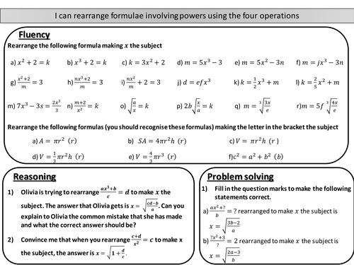 Rearranging formulae / changing the subject - mastery worksheets ...