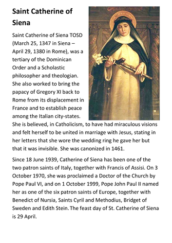 Saint Catherine of Siena Handout | Teaching Resources