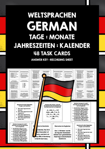 GERMAN DATES DAYS MONTHS SEASONS CHALLENGE CARDS | Teaching Resources