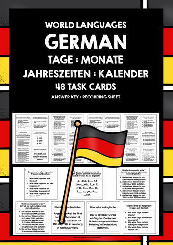 GERMAN DATES DAYS MONTHS SEASONS CHALLENGE CARDS | Teaching Resources