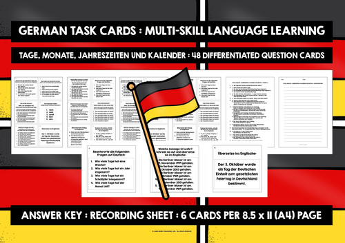 GERMAN DATES DAYS MONTHS SEASONS CHALLENGE CARDS | Teaching Resources
