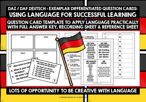 GERMAN DATES DAYS MONTHS SEASONS CHALLENGE CARDS | Teaching Resources