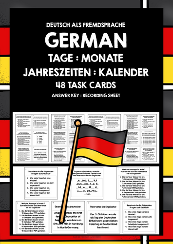 GERMAN DATES DAYS MONTHS SEASONS CHALLENGE CARDS | Teaching Resources