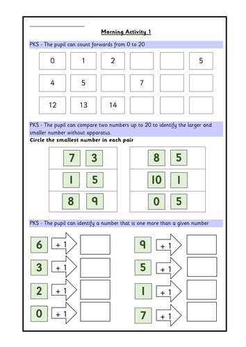 Year 2. Set of Morning Activity Sheets for Pre Key Stage Standards ...
