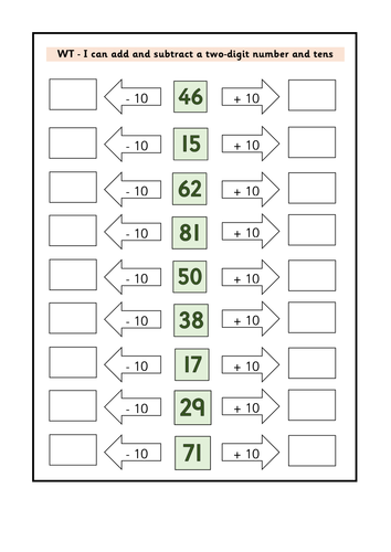 Year 2 Add and Subtract 10 from a 2 digit number WRMH | Teaching Resources Year 2 Add and Subtract 10 from a 2 digit number WRMH | Teaching Resources