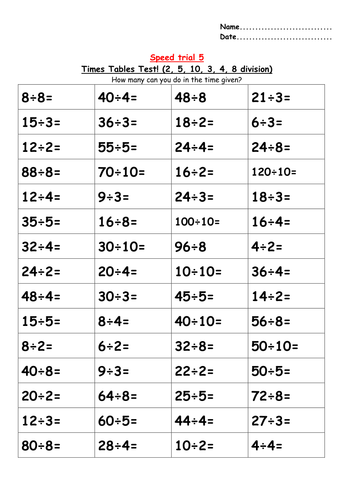 Speed trials for times tables practise. | Teaching Resources