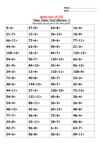 Speed trials for times tables practise. | Teaching Resources