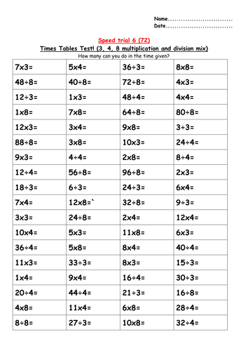 Speed trials for times tables practise. | Teaching Resources