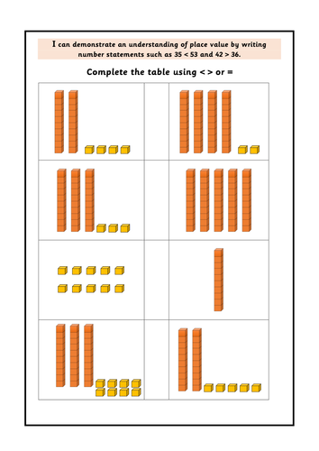 Year 2 - Using or = to complete number statements with base 10 WRMH ...