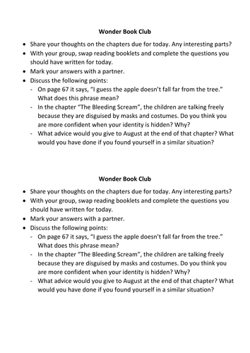 Wonder Reading Activities | Teaching Resources