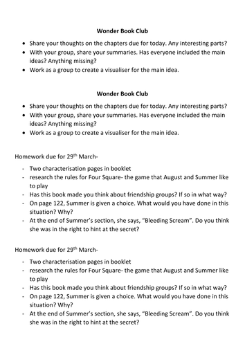 Wonder Reading Activities | Teaching Resources