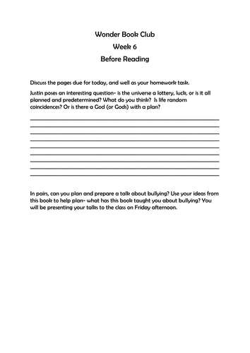 Wonder Reading Activities | Teaching Resources