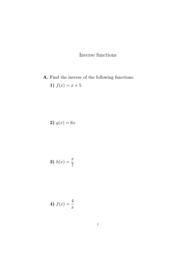 Inverse functions worksheet (with solutions) | Teaching Resources