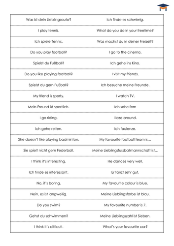 German - Free time class dominoes | Teaching Resources