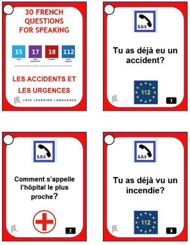 GCSE FRENCH: 30 French Speaking Prompts -Accidents et Urgences ...