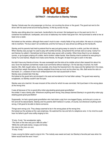 Holes - Stanley Yelnats! | Teaching Resources