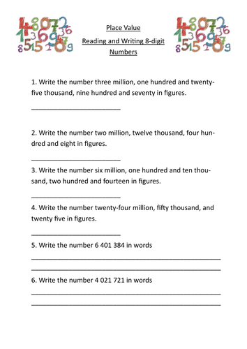 Year 6 Number and Place Value: Pack of various worksheets | Teaching ...