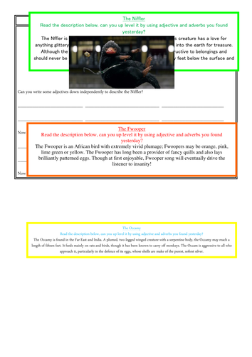 Character description Year 5 (fantastic beasts). | Teaching Resources