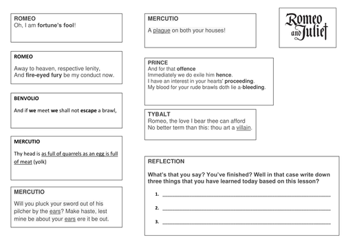 Romeo & Juliet - Act 3 Scene 1 - The fight scene | Teaching Resources