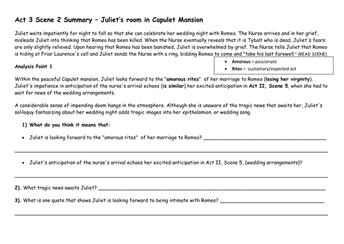 Romeo & Juliet - Act 3 Scene 2 - Juliet longs for Romeo | Teaching ...