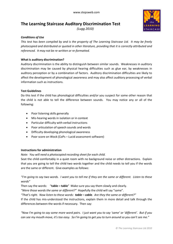 Auditory discrimination screening test | Teaching Resources