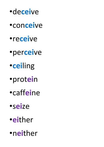 -i before e except after c and exceptions | Teaching Resources