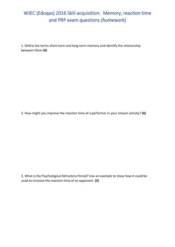 WJEC (Eduqas) 2016 A Level PE - Skill acquisition - psychological ...