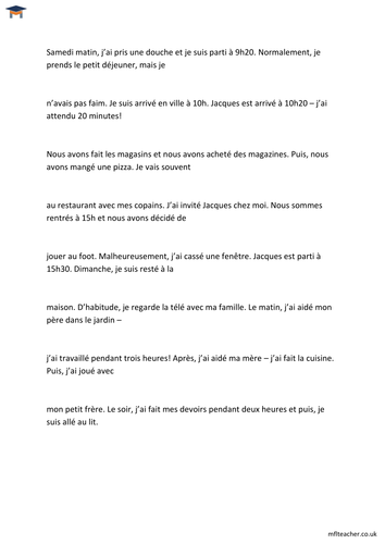 French - Put the perfect tense paragraph in order | Teaching Resources