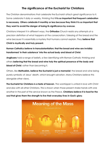 WJEC Eduqas: Christianity: Whole Lesson on the Eucharist | Teaching ...