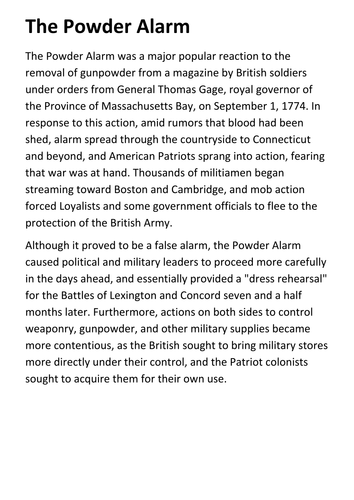 The Powder Alarm Handout | Teaching Resources