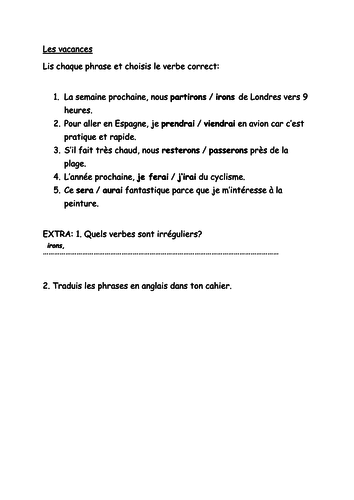 Quels sont tes projets pour les vacances? | Teaching Resources