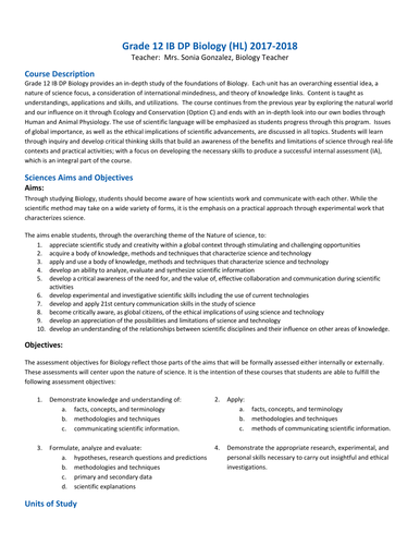 IB DP Biology Course Outline - Year Plans | Teaching Resources
