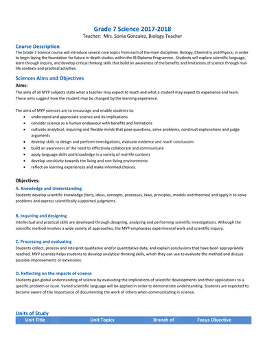 IB MYP Science Course Outline - Year Plans for MYP1,2,4,5 | Teaching ...