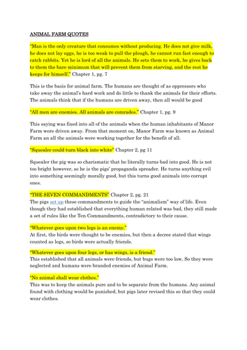 Animal Farm Quotes revision | Teaching Resources