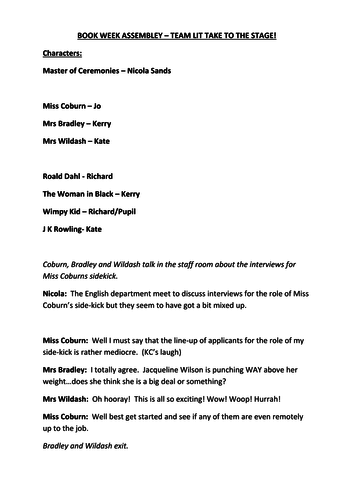 Script for Book Week Assembly based on famous literary characters ...
