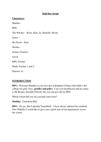 Script for Roald Dahl Day Assembly | Teaching Resources