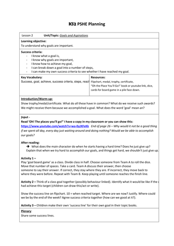 PSHE goals, responsibility and overcoming obstacles 3 lesson bundle ...