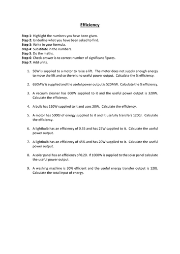 AQA GCSE: P1 Conservation and Dissipation of Energy: L8 Efficiency ...